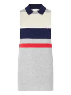 Versace Sleeveless Embroidered Striped Cotton T-shirt - Gray