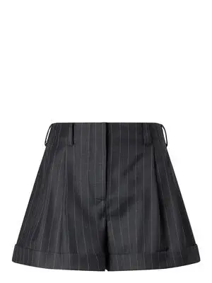 Givenchy Striped Double-pleated Wool Shorts - Gray