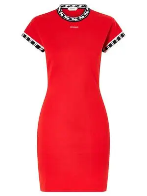VERSACE Versace Logo Embroidered Cotton Mini Dress