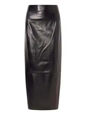 Khaite Lyle Leather Midi Skirt - Black