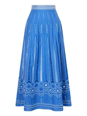 EMPORIO SIRENUSE Camille Embroidered Linen And Cotton-blend Midi Skirt - Blue