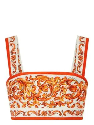 Dolce & Gabbana Cropped Printed Woven Top - Orange