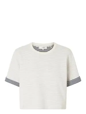 FRAME Striped Cuff Pima Cotton T-shirt - Neutrals