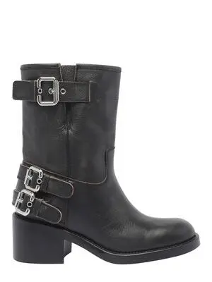 Chloé Dakota Buckled Distressed Leather Ankle Boots - Black