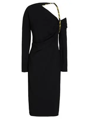 VERSACE Versace One-Shoulder Draped Stretch-Crepe Dress With Logo Embellishment