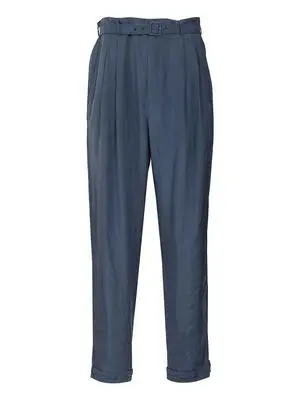 Saint Laurent Habutai Silk Belted Trousers - Blue