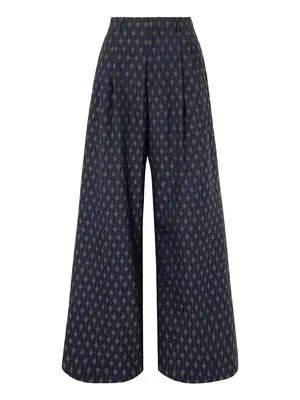 Etro Pleated Jacquard Wide-leg Wool And Cotton-blend Pants - Navy