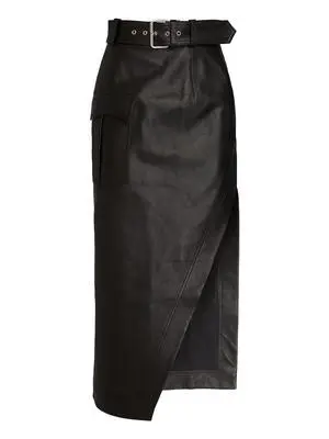Alexander McQueen Belted Leather Midi Skirt - Black