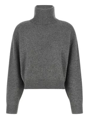 Brunello Cucinelli BRUNELLO CUCINELLI English Ribbed Turtleneck Cropped Sweater Gray