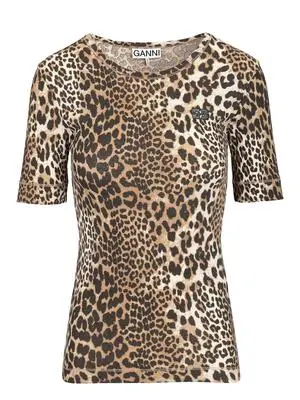 GANNI GANNI Ribbed Animal Print T-Shirt Multicolor