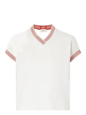 Versace Logo-jacquard Cotton-blend Jersey T-shirt - White