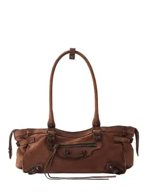 Balenciaga Balenciaga Le City East/West Suede Shoulder Bag Brown