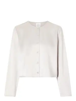 LESET Barb Cropped Satin Cardigan - Silver