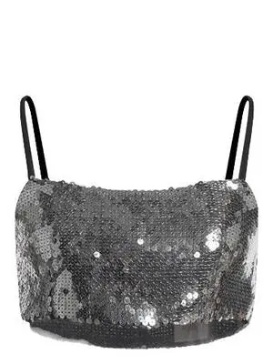 SEMICOUTURE Sequined Cropped Top With Square Neckline - Silver