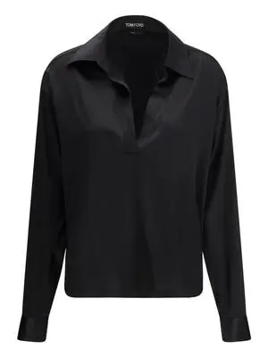TOM FORD Stretch Silk Shirt With Embroidered Logo - Black