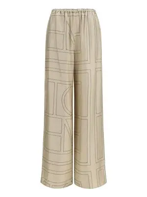 TOTEME Silk Monogram Wide Leg Pants - Cream