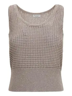 Brunello Cucinelli Perforated Sequin Tank Top - Beige