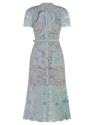 SELF-PORTRAIT Belted Floral-lace Midi Dress - Blue