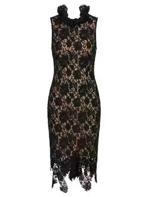 Giuseppe Di Morabito Giuseppe Di Morabito Black Floral Lace Ruffled Midi Dress Black