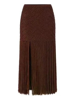 DEVON WINDSOR Devon Crochet Knit Fringed Maxi Skirt