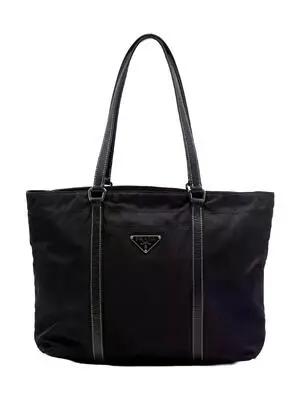 Prada Saffiano Trimmed Tessuto Tote Bag - Black