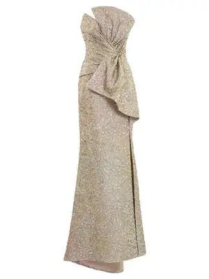SAIID KOBEISY Brocade Bow Maxi Dress - Gold