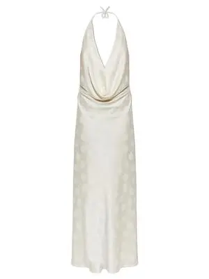 ROTATE BY BIRGER CHRISTENSEN ROTATE Satin Maxi Dress With Floral Motif Cream