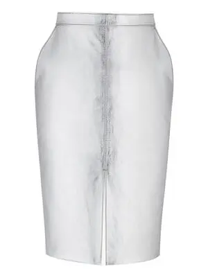 Saint Laurent Metallic Leather Pencil Skirt - Argent/noir