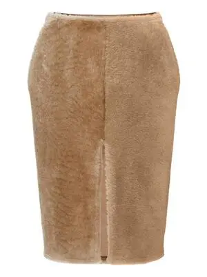 Saint Laurent Shearling Pencil Skirt - Gres/marron Glace