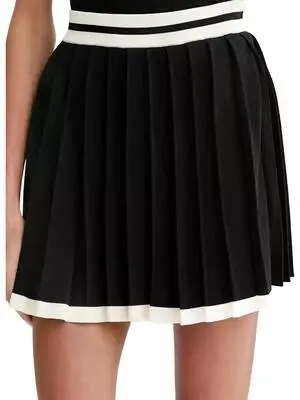 Guess Pleated Mini Skirt With Logo Waistband - Black