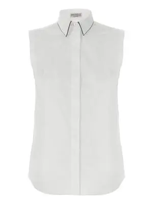 BRUNELLO CUCINELLI BRUNELLO CUCINELLI Sleeveless Shirt With Monile Piping Collar
