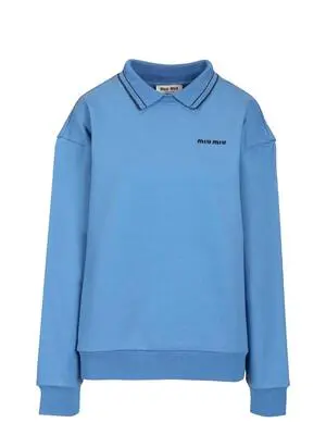 Miu Miu Embroidered Logo Cotton Sweatshirt - Blue