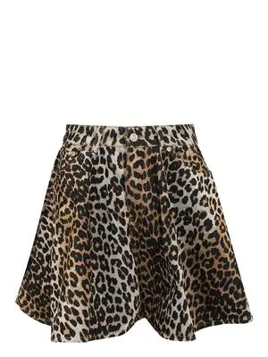GANNI Leopard Print Denim Miniskirt - Multicolor