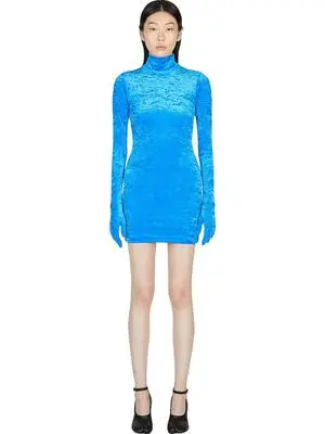 Vetements Technical Velvet Dress With Gloves - Blue