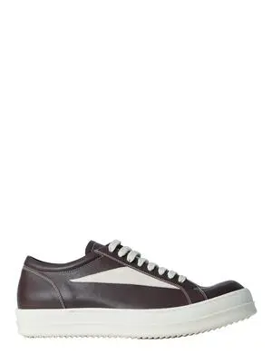 Rick Owens Low-top Leather Sneakers With Contrast Stitching - Brown