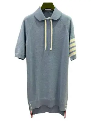 THOM BROWNE Thom Browne Striped Detail Knitted Short-Sleeve Dress With Drawstring And Hood