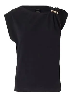 Pinko Melody Sleeveless Draped Top With Gold Detail - Black