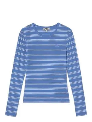 GANNI Striped Long-sleeve Crewneck Top - New Naval