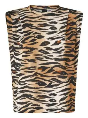 Pinko Sleeveless Tiger Print Vest - Multicolor Black-beige