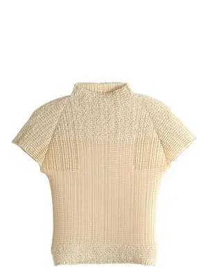 Issey Miyake Sheer Fuzzy Pleated Short-sleeved Top - Egg Beige