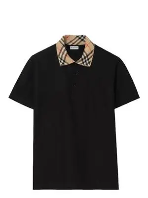 Burberry Check-collared Short Sleeved Polo Shirt - Black
