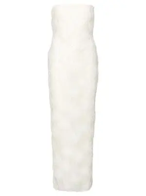 ROTATE BY BIRGER CHRISTENSEN Floral Appliqué Strapless Maxi Dress - Off-white
