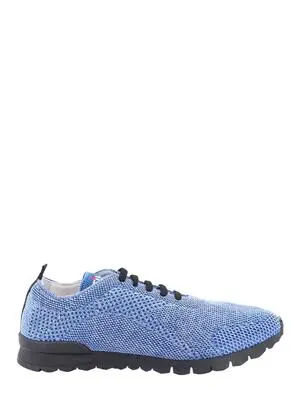 Kiton Knitted Fabric Sneakers With Embroidered Logo - Denim Blue