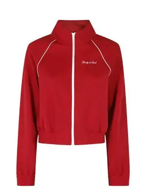 SPORTY  RICH Sporty & Rich Long-sleeved Zip-up Sweatshirt - Ruby White