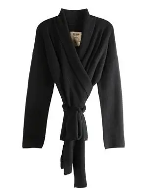 UMA WANG Long Sleeve Wrap Cardigan With Front Tie - Black