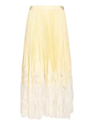 SELF-PORTRAIT Lace Trim Pleated Midi Skirt - Nude