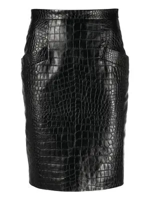 HARMAIN LEATHERS LTD Mock-croc Embossed Leather Pencil Skirt - Black