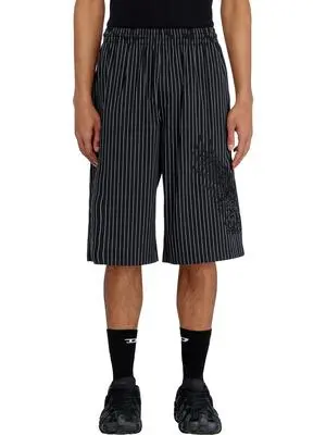DIESEL® Pinstriped Shorts With Phoenix Embroidery - Black