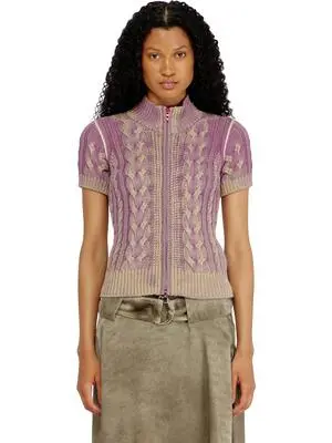 DIESEL® Cable Knit Short Sleeve Zip Cardigan - Multicolor