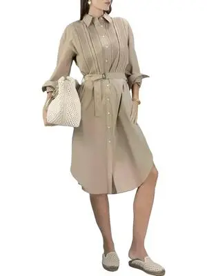 Brunello Cucinelli Belted Broderie Anglaise Midi Shirt Dress - Neutrals